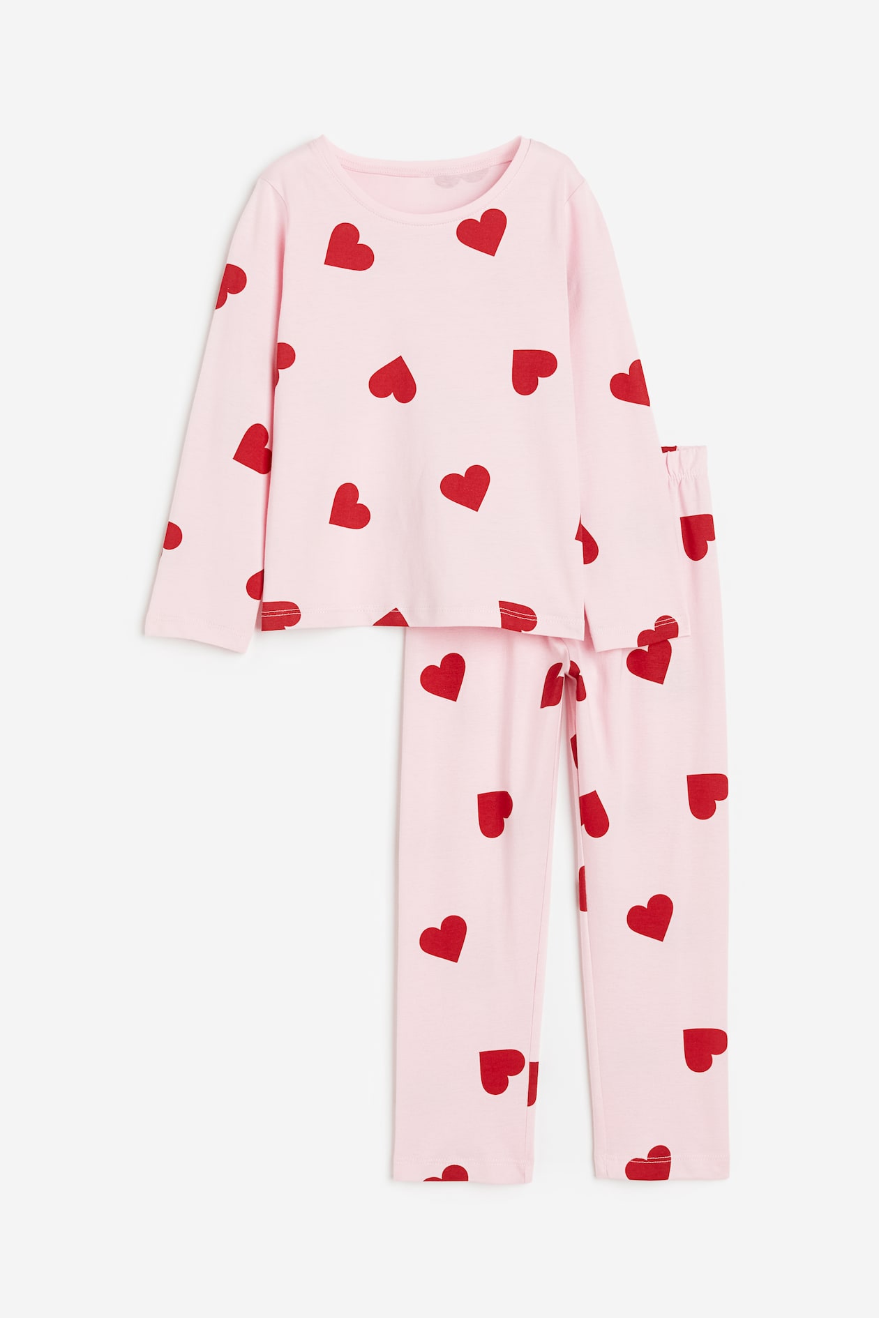 Pyjamas i bomullstrikå - Ljusrosa/Hjärtan - BARN | H&M SE