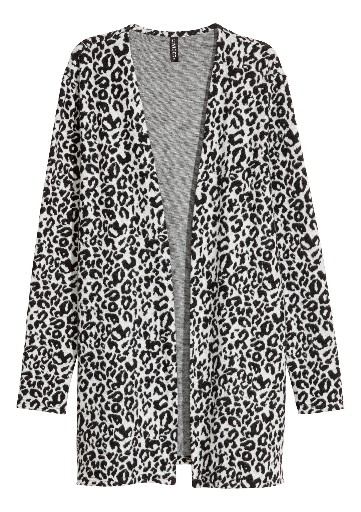 Jacquard-knit cardigan - Long sleeve - Light grey/Leopard print ...