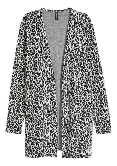 Jacquard-knit cardigan - Long sleeve - Light grey/Leopard print ...