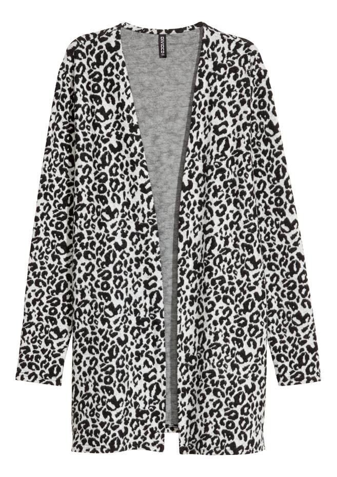 Jacquard-knit cardigan - Long sleeve - Light grey/Leopard print ...
