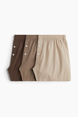 3-pack Woven Cotton Boxer Shorts - Beige/brown - Men | H&M US