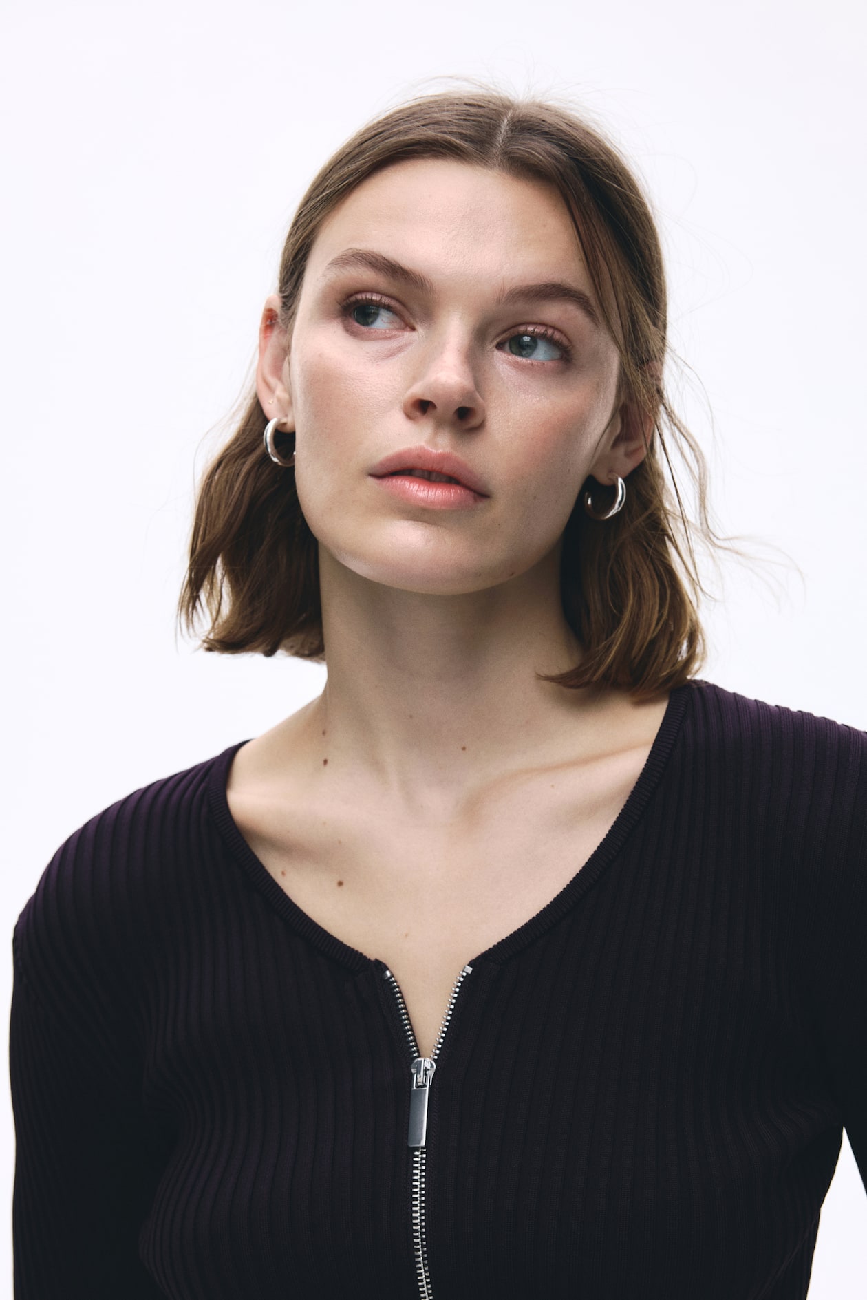 Prążkowany top z suwakiem u góry - Dark purple - ONA | H&M PL