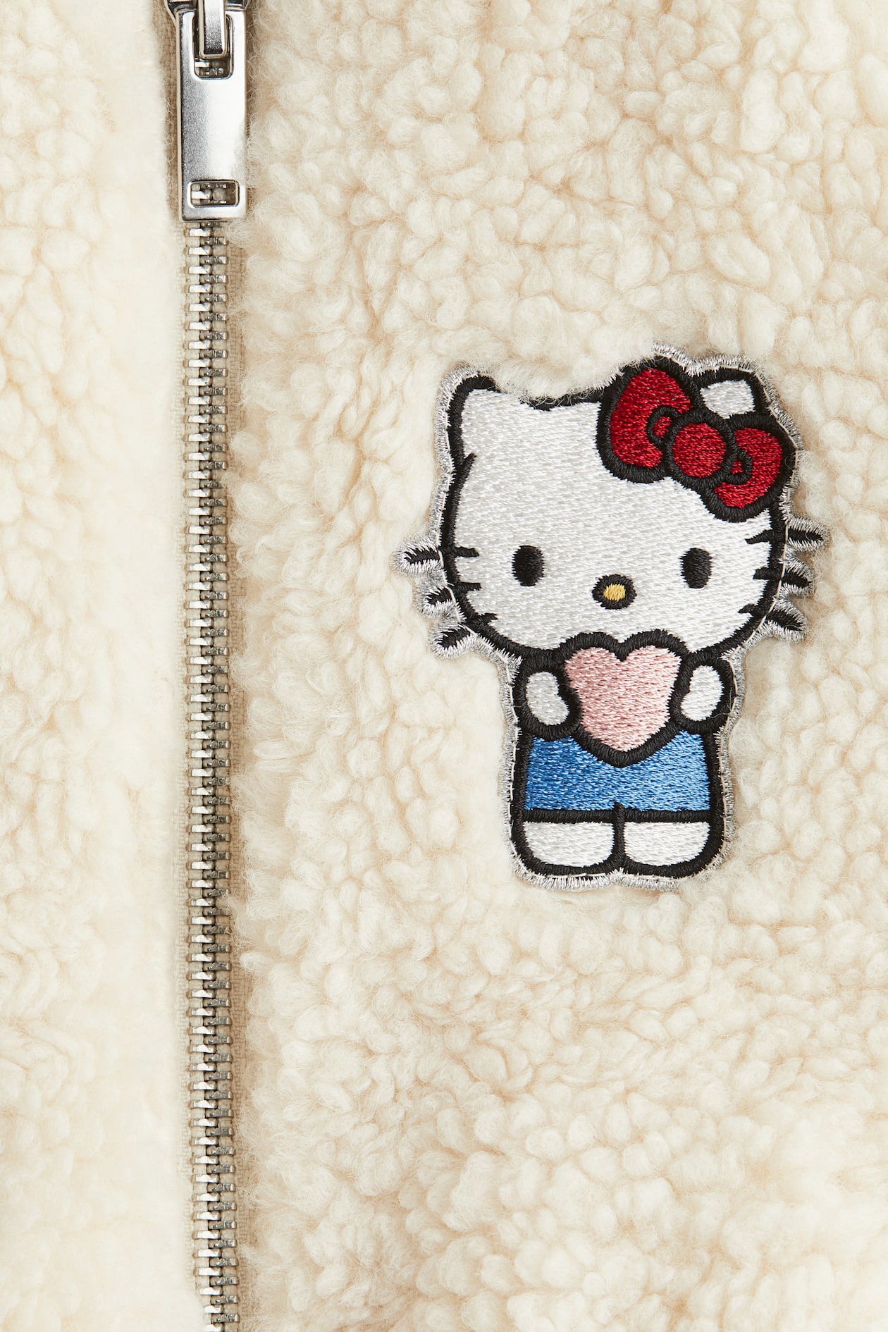 Cream/Hello Kitty Appliquéd teddy bomber jacket for kids | H&M IN