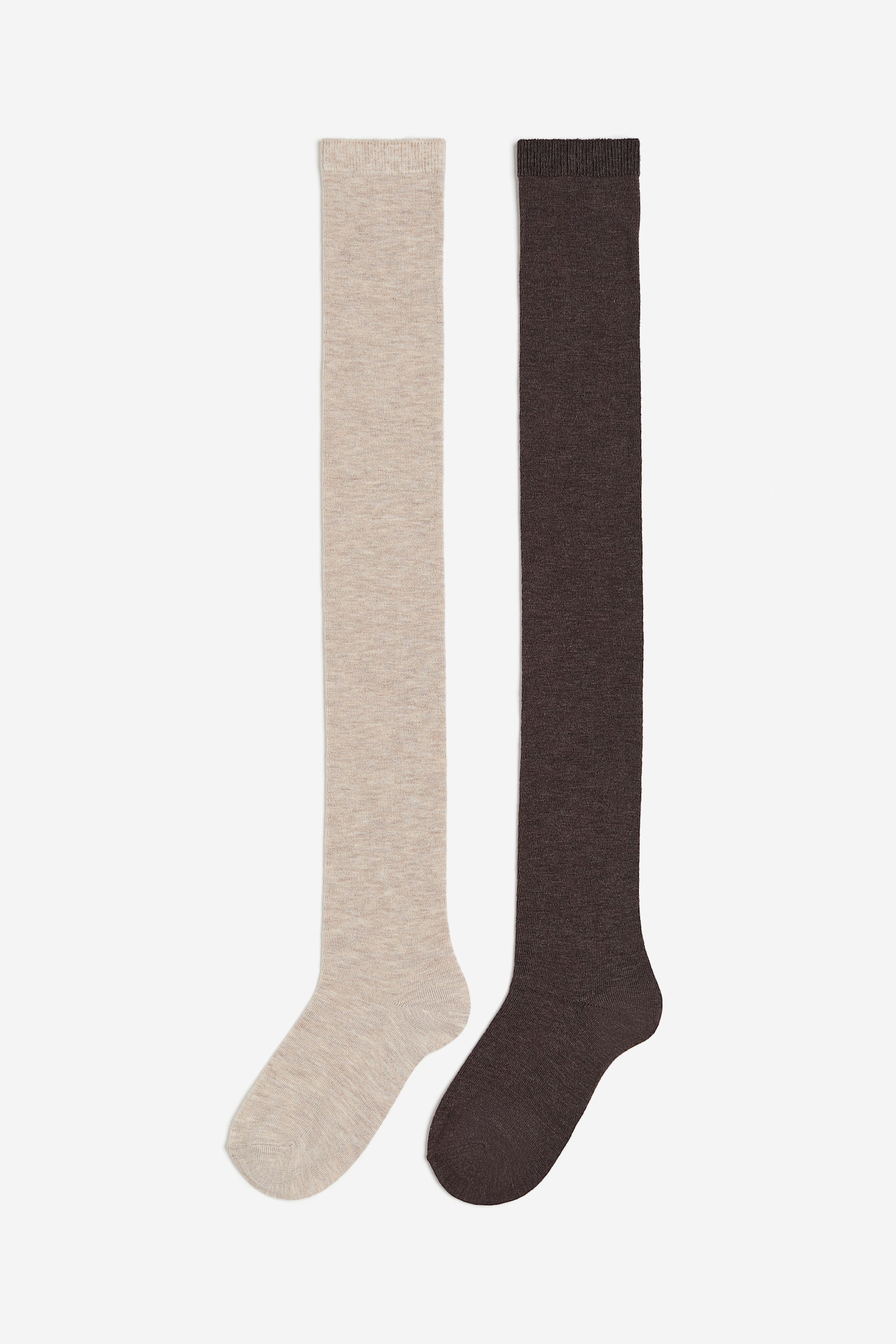 Chaussettes hautes, 2 paires - Beige chiné/marron foncé chiné - FEMME ...