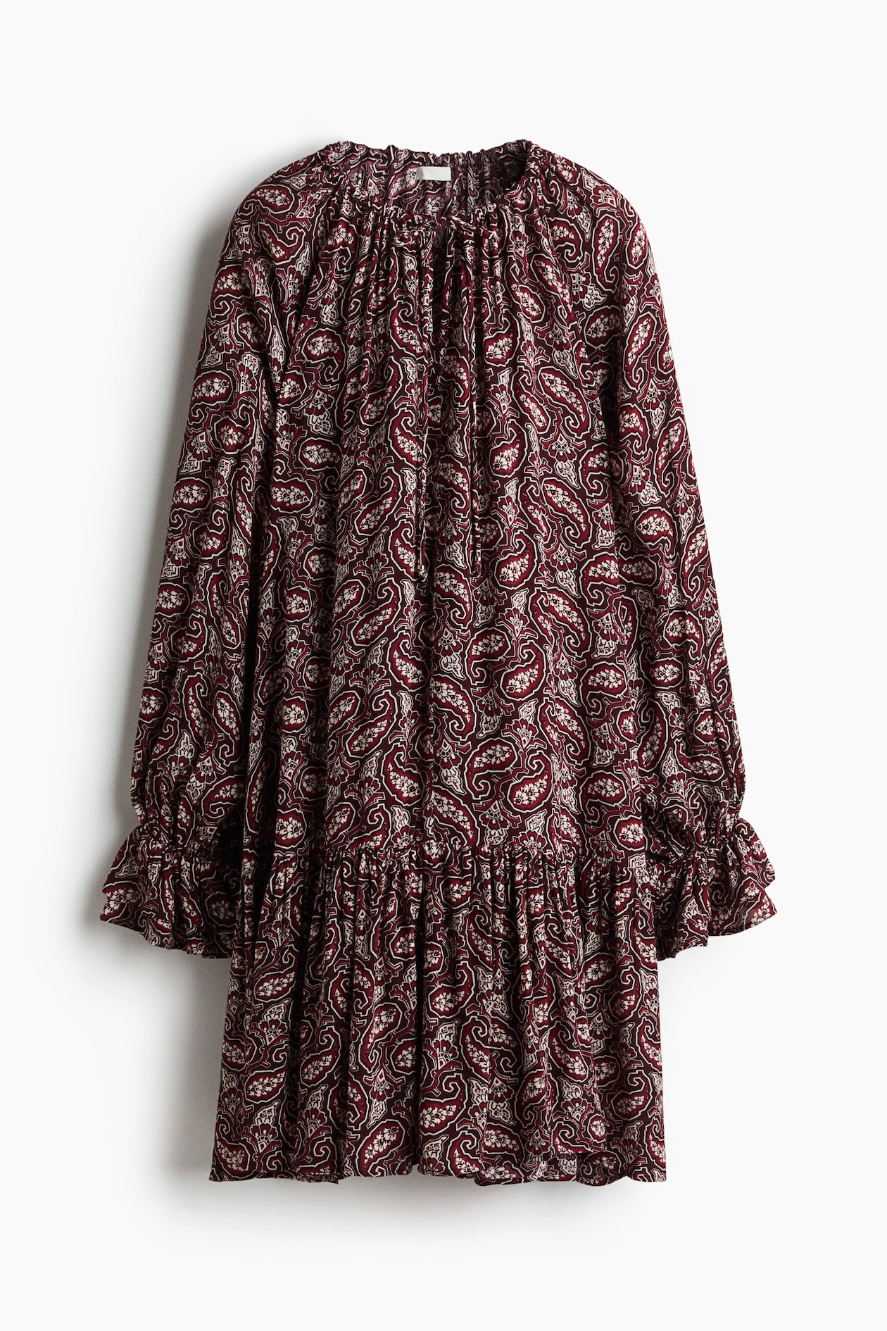 Women's Burgundy/paisley pattern Ruffle-Sleeved Dress | H&M PH