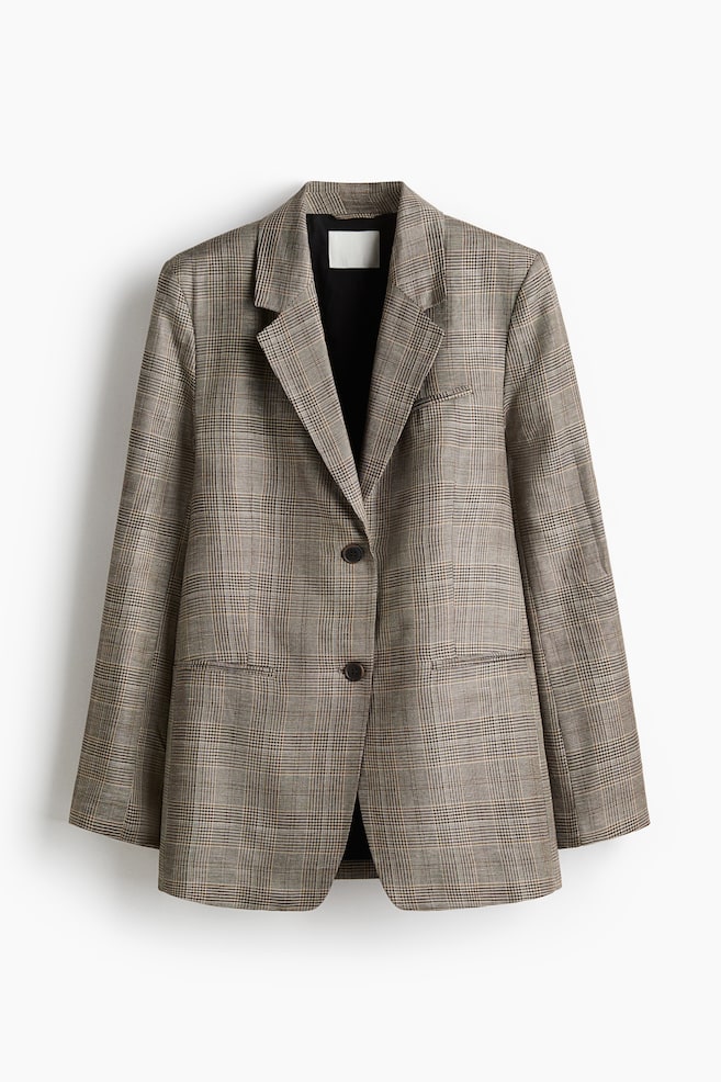 Blazer en mezcla de lino - Greige/Cuadros - Ladies | H&M MX