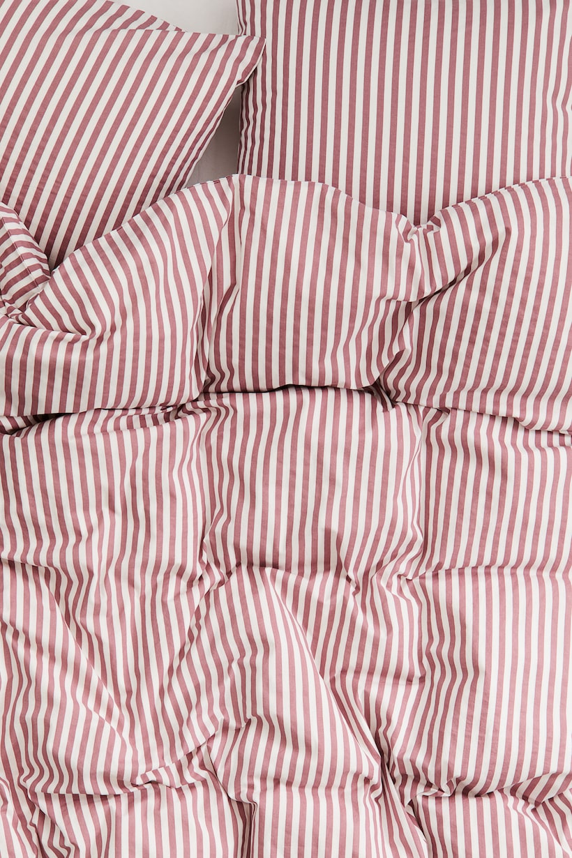 Cotton King/Queen Duvet Cover Set - Dark dusty pink/striped - Home All ...