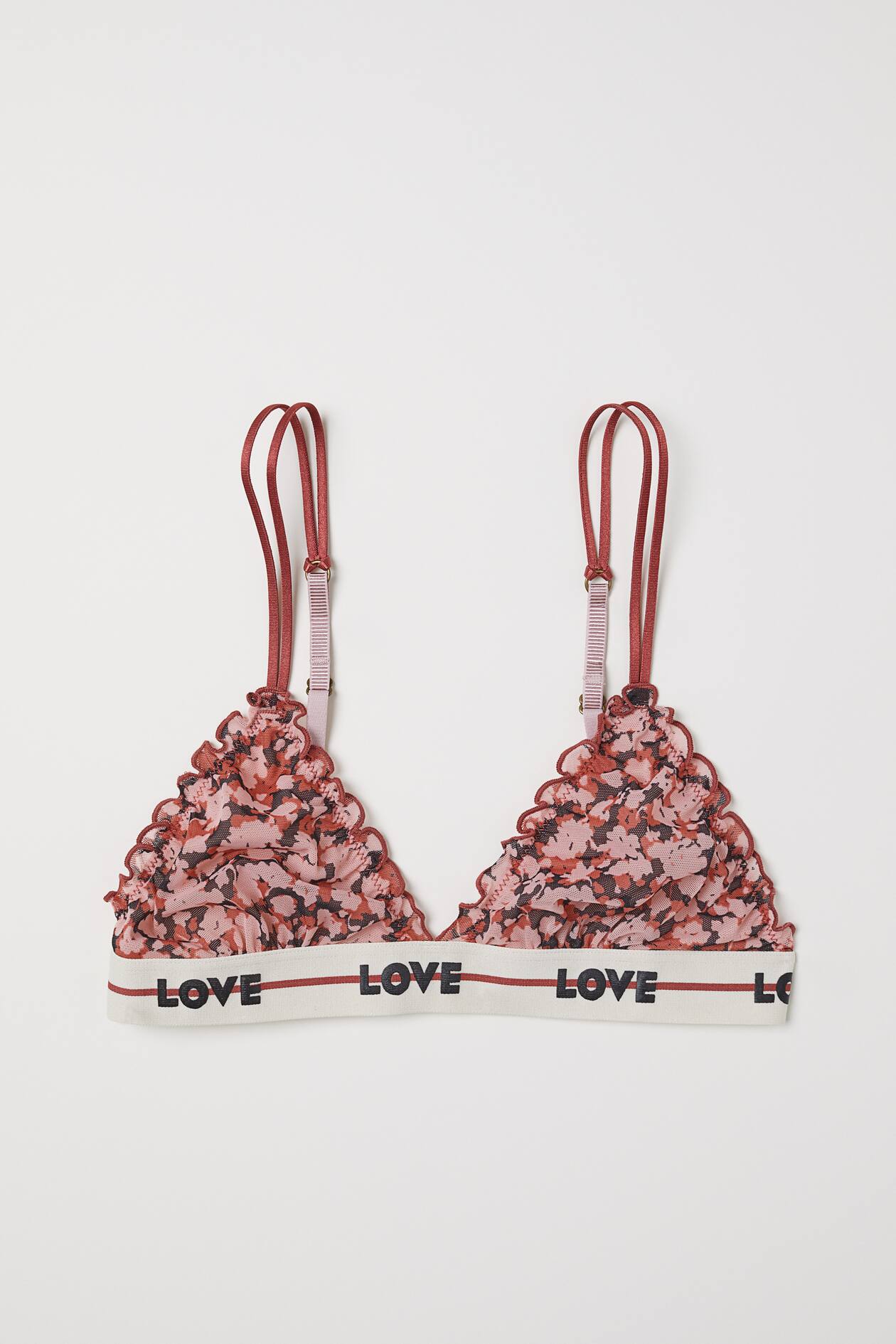 Soft-cup Mesh Bra - Light red/floral - Ladies | H&M US
