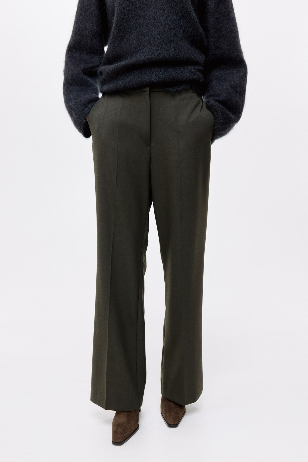 Women's Dark green Straight crease-leg trousers | H&M IN
