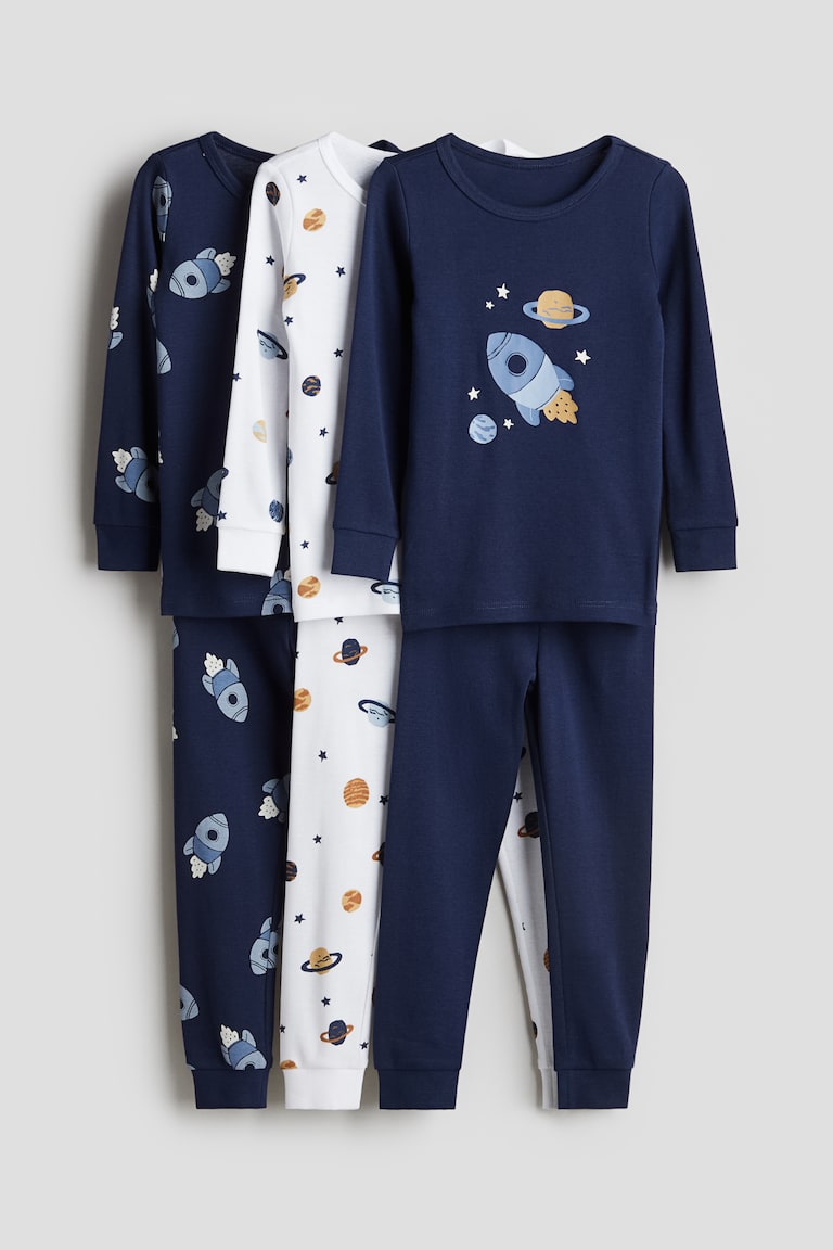 3-pack Cotton Pajamas - Dark blue/space - Kids | H&M US