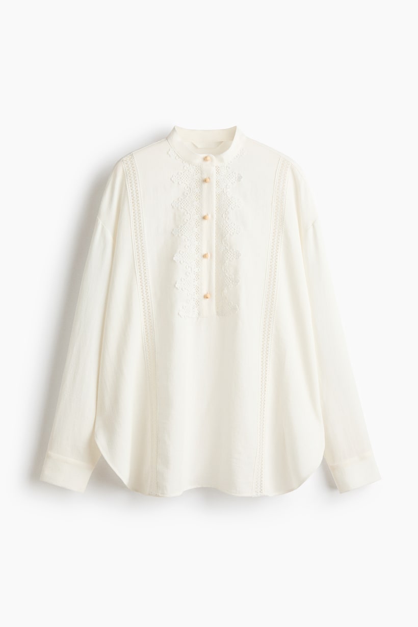 Blus med spetsinfällningar - Vit - DAM | H&M SE