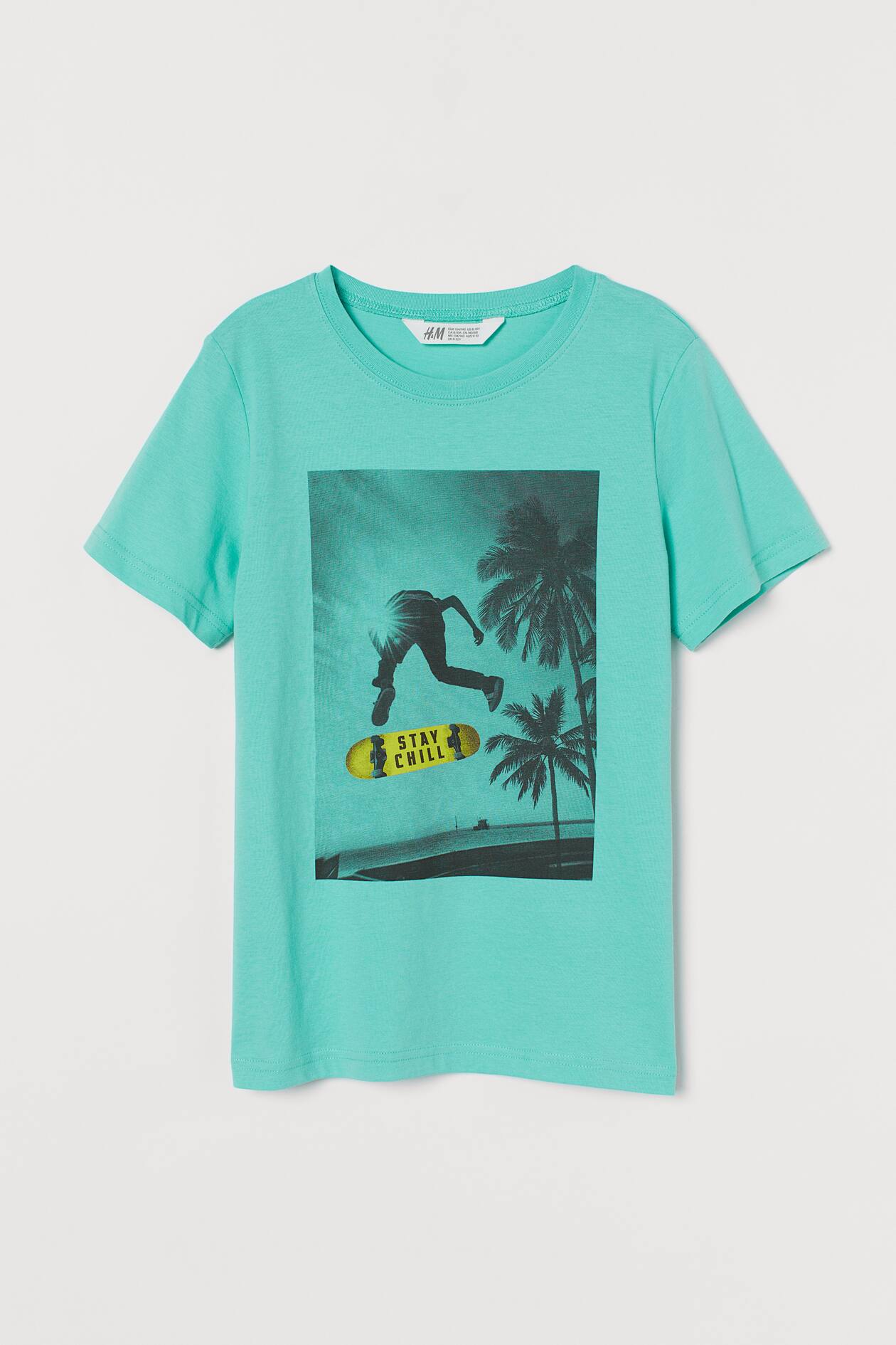 Printed T-shirt - Light green/Stay Chill - Kids | H&M HK
