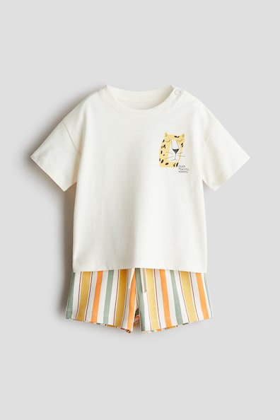 White/striped 2-Piece T-Shirt and Shorts Set for kids | H&M US