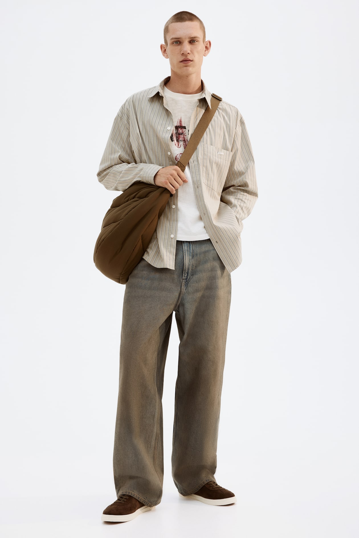 Chemise Loose Fit en popeline - Beige/rayures tennis - HOMME | H&M FR