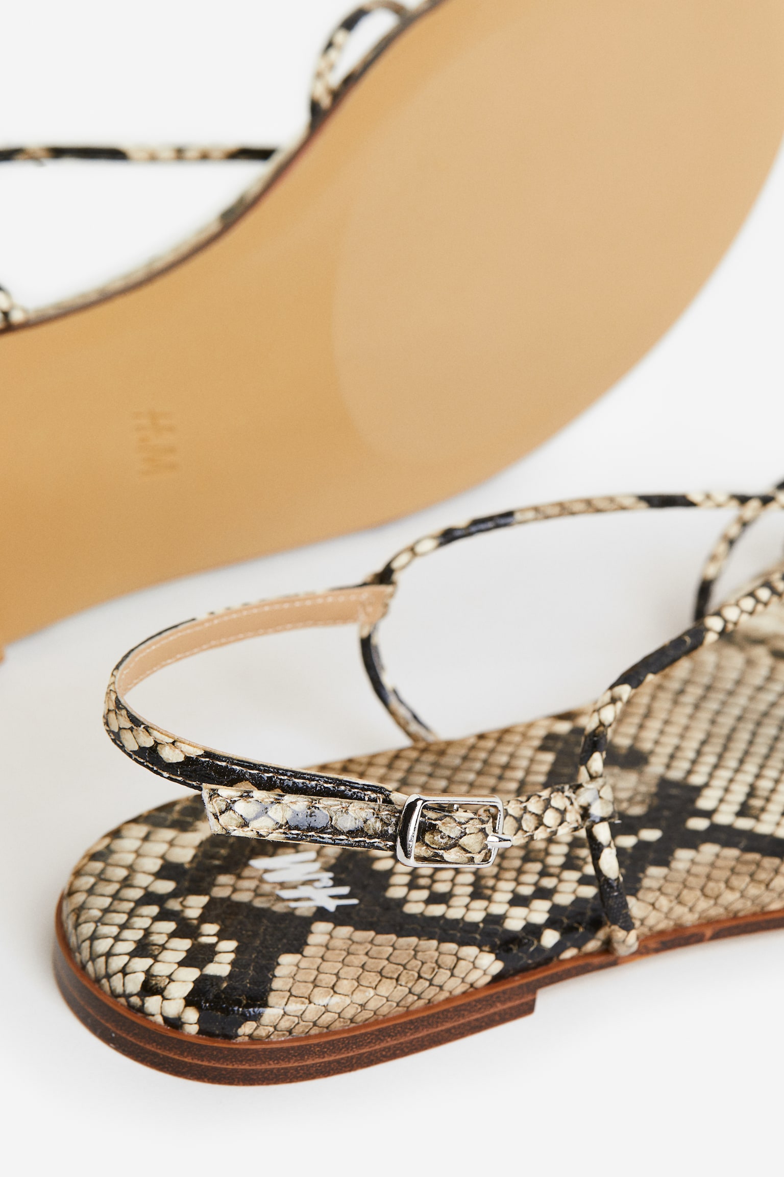 Strappy sandals - Greige/Snakeskin-patterned - Ladies | H&M IN