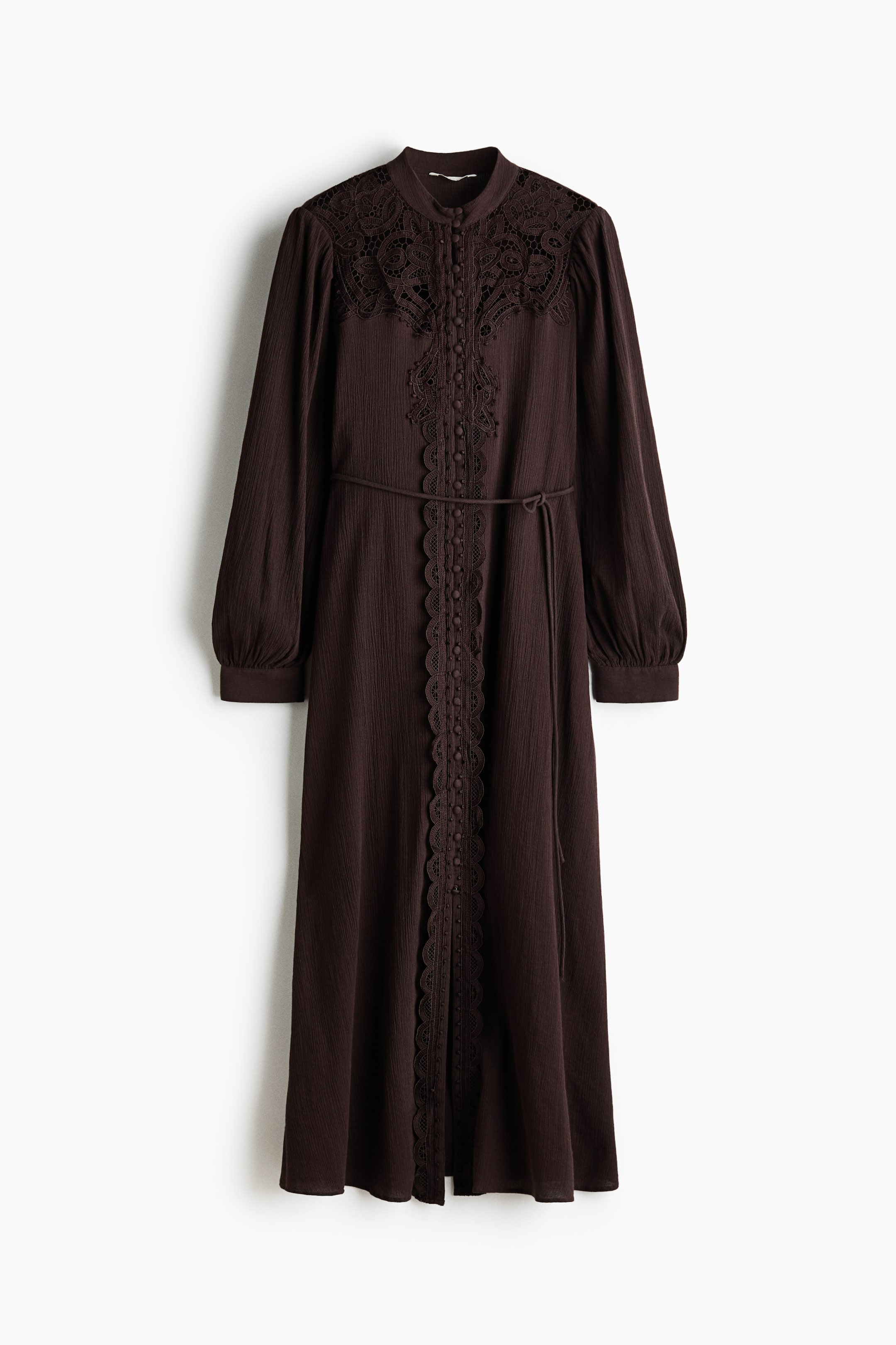 Women's Dark brown Lace-Detail Cotton Dress | H&M CA