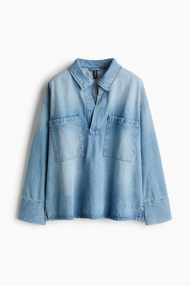 Oversized Pullover Denim Shirt - Light denim blue - Ladies | H&M US