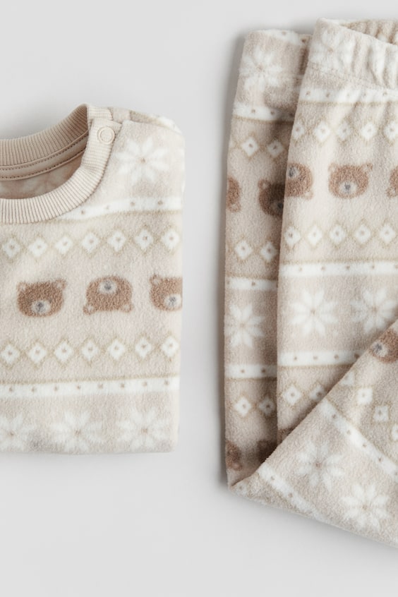 Fleece pyjamas - Light beige/Teddy bears - Kids | H&M GB