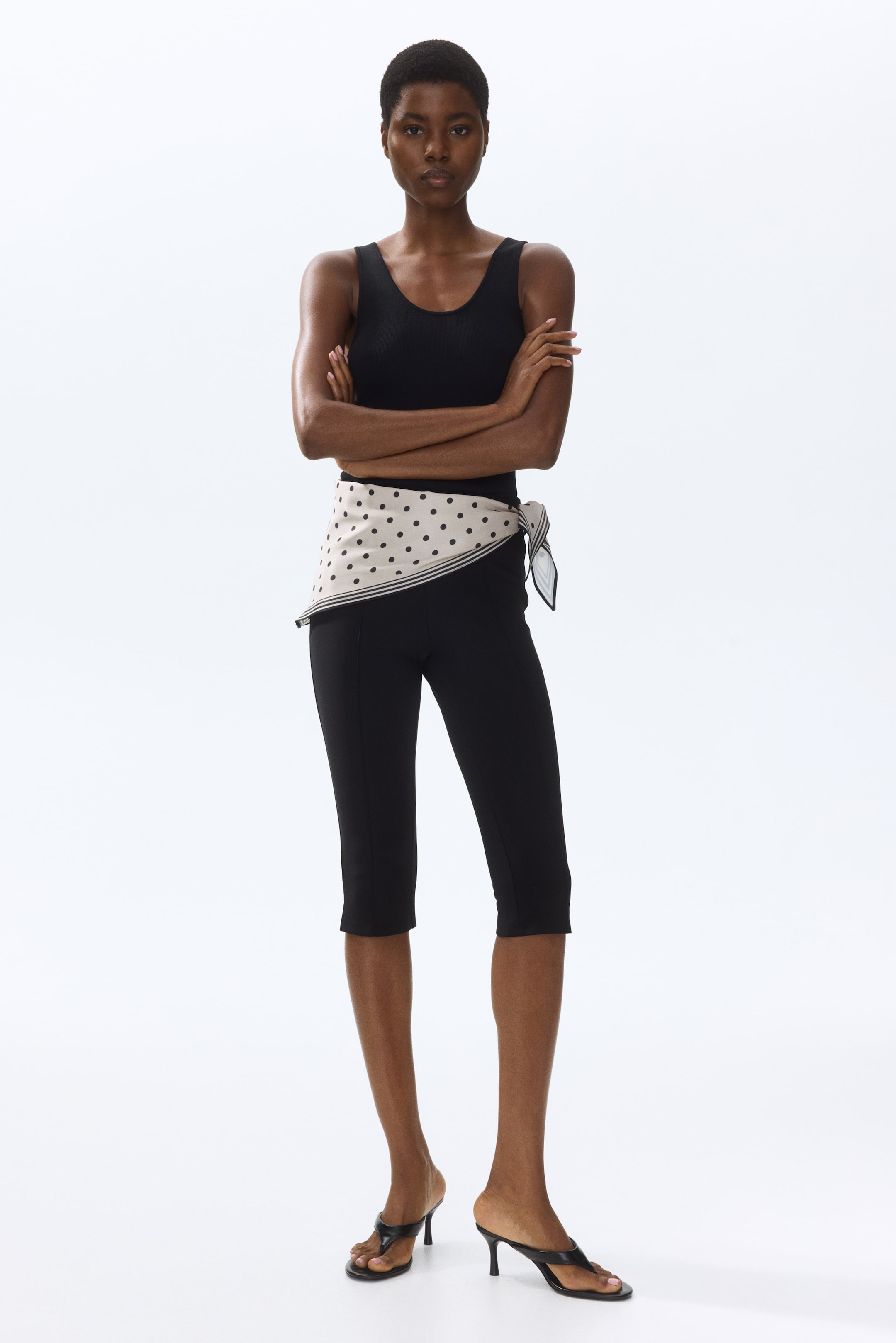 Women's Black Scarf-detail Capri leggings | H&M HK