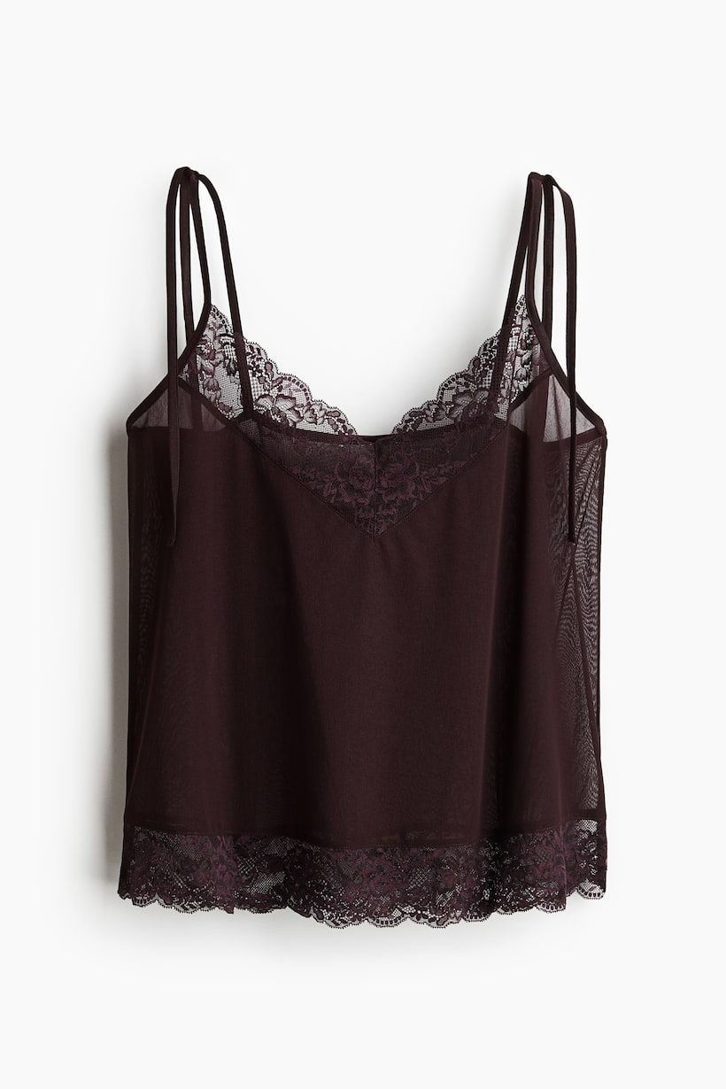 Lace-trimmed tie-strap top - Burgundy - Ladies | H&M IN