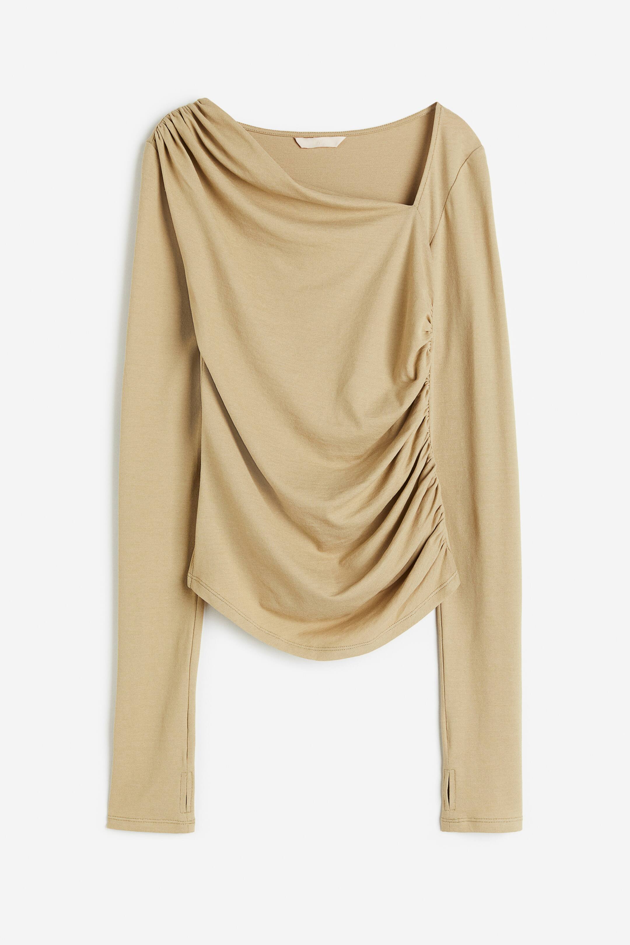 Gathered jersey top - Beige - Ladies | H&M GB