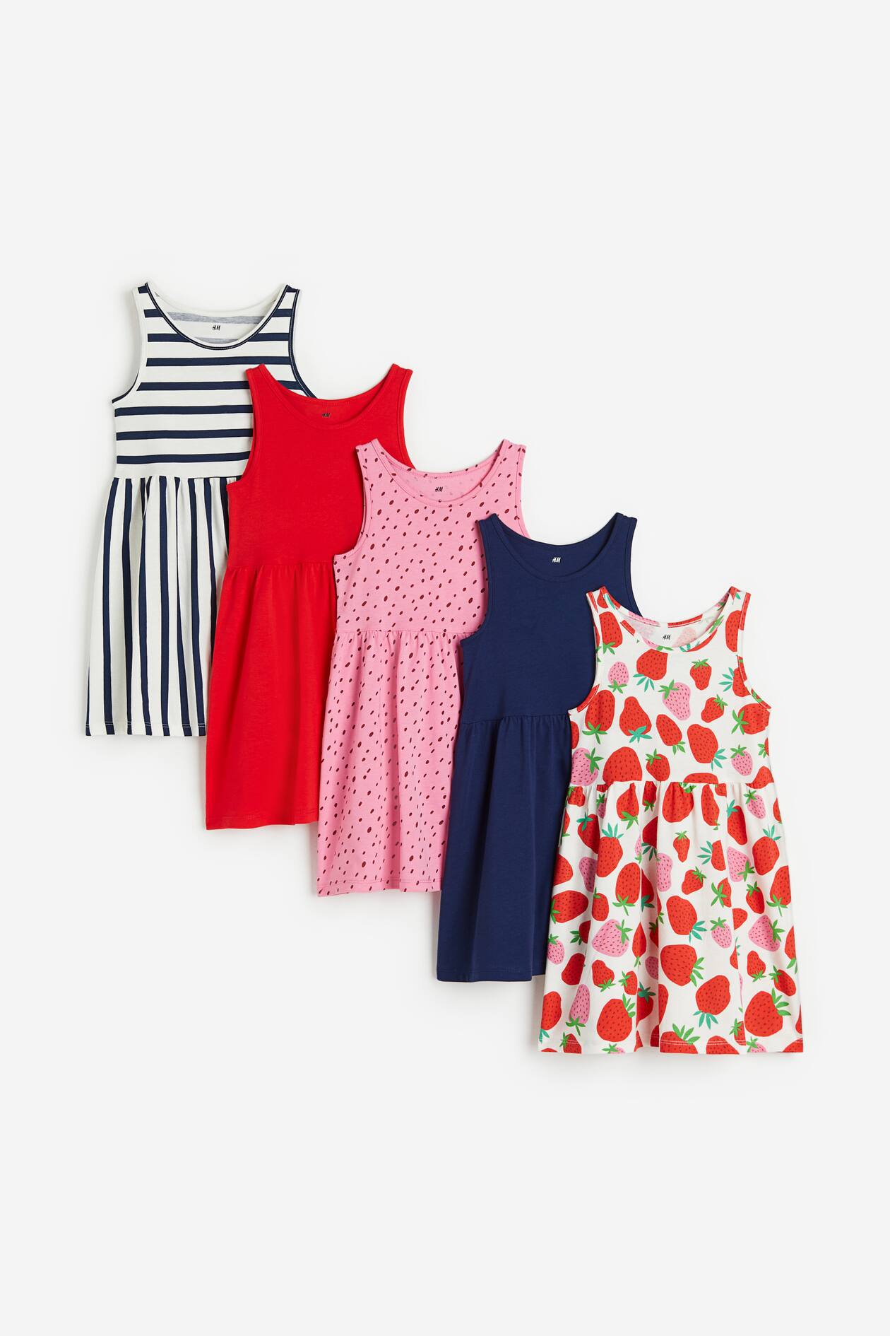 Bright red/strawberries 5-pack Cotton Jersey Dresses for kids | H&M US