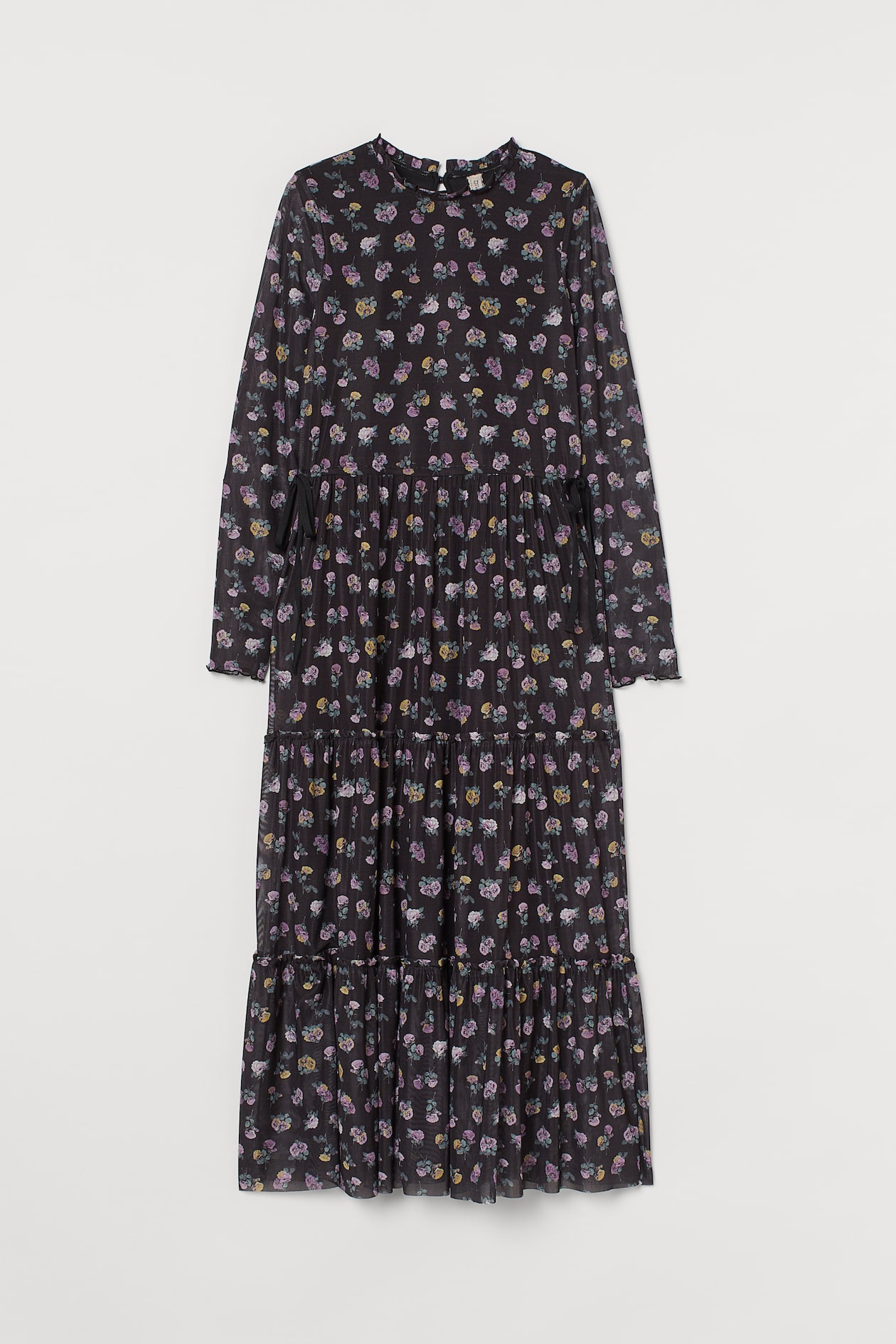 Kjole i mesh - Langt erme - Midi - Sort/Blomstret - DAME | H&M NO
