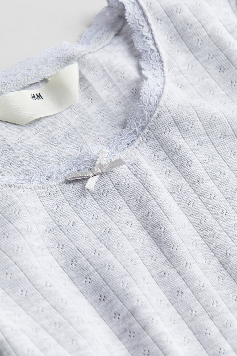 Lace-trimmed Pointelle Jersey Top - Light gray melange - Kids | H&M US