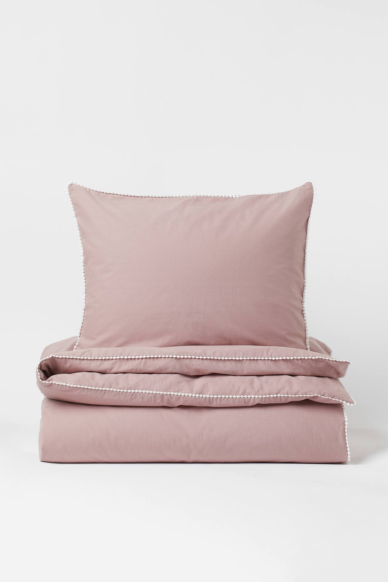 Enkelt sengesett med pyntekant - Tåkerosa - Home All | H&M NO