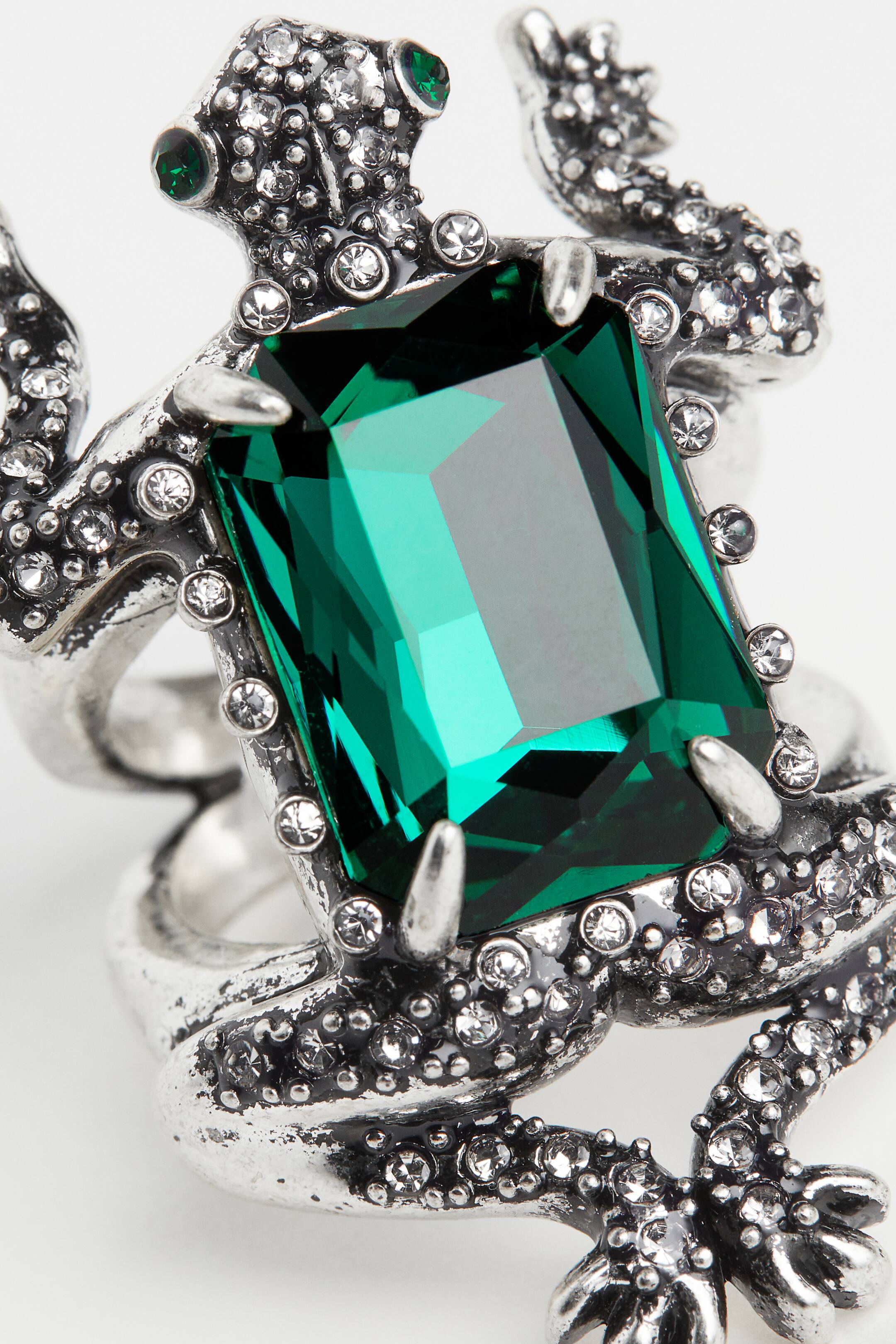 Rhinestone-embellished stone ring - Silver-coloured - Ladies | H&M IE