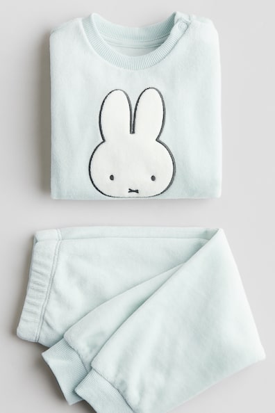 Patterned velour pyjamas - Light turquoise/Miffy - Kids | H&M GB