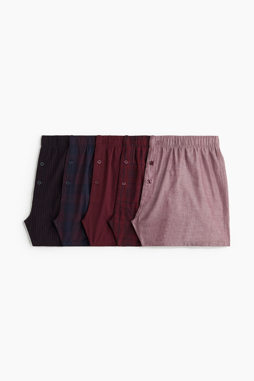 5-pack Woven Cotton Boxer Shorts - Red/plaid - Men | H&M US