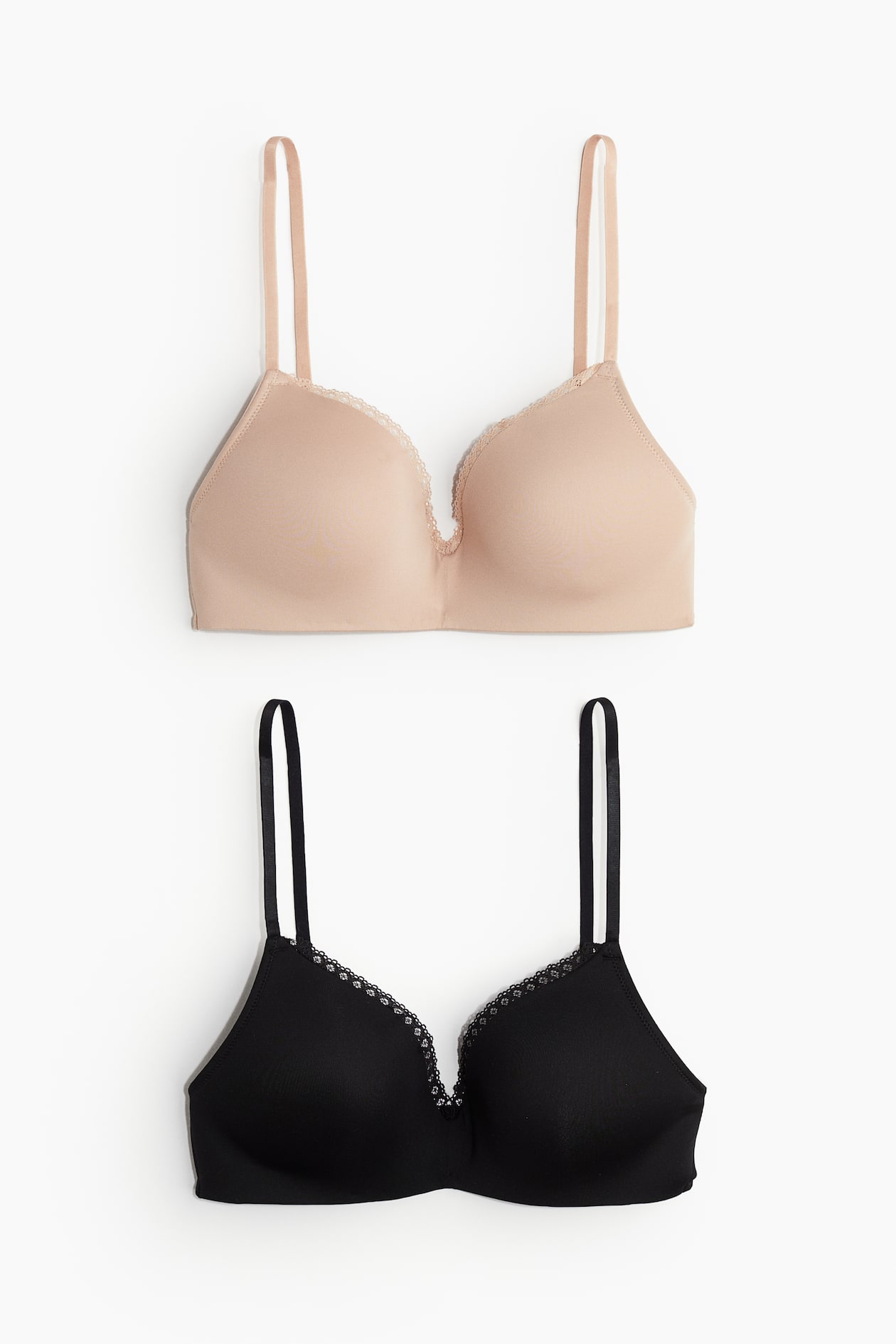 2-pack Padded Soft-cup Microfiber Bras - Beige/black - Ladies | H&M US