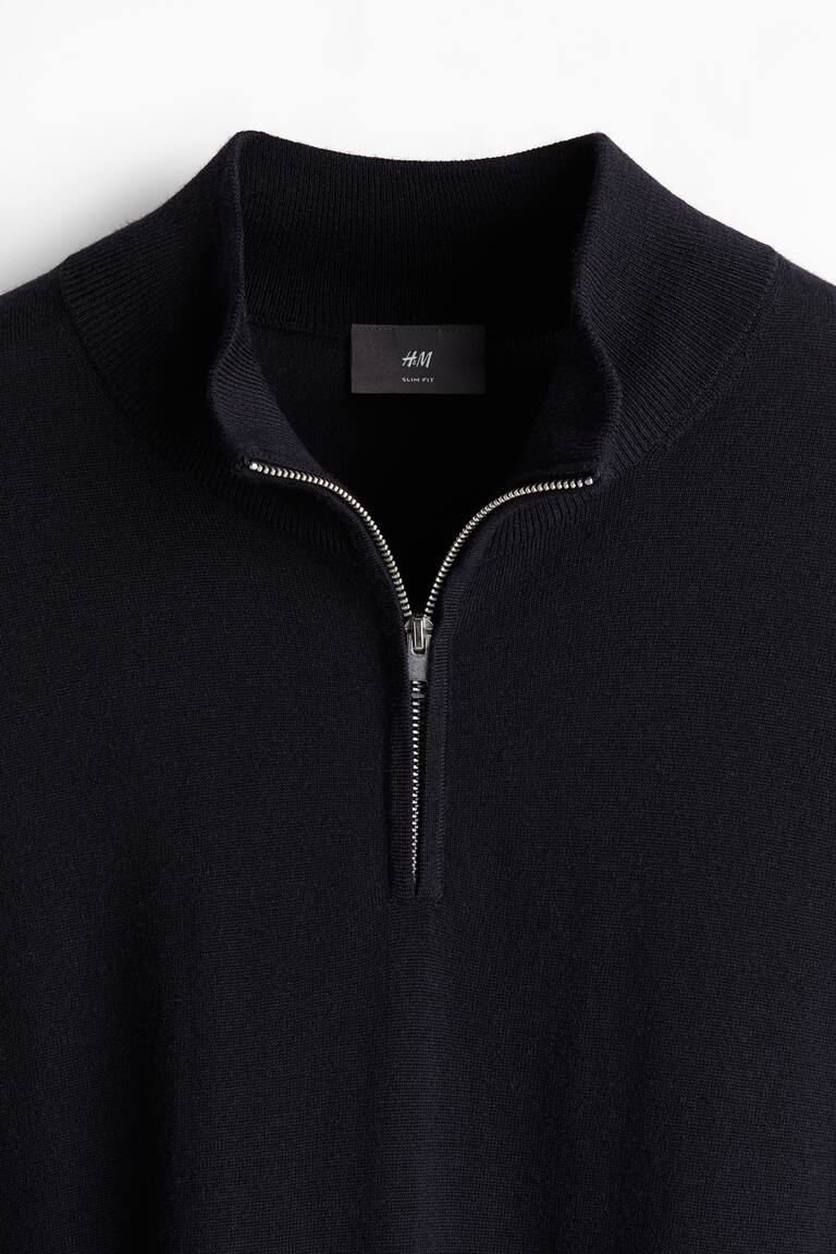Slim Fit Half-Zip Merino Wool Sweater - Navy blue - Men | H&M US