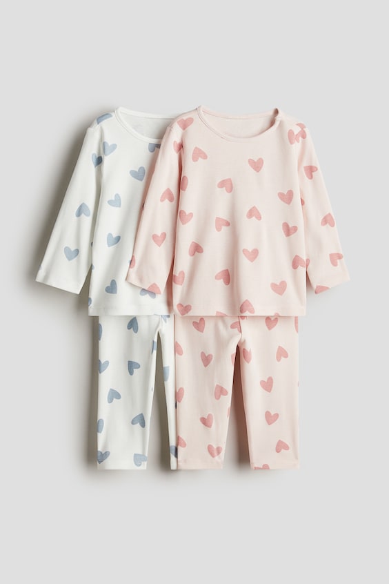 2-pack printed cotton pyjamas - Pink/Blue hearts - Kids | H&M GB