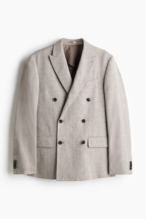 Men’s Beige Relaxed-Fit Double-Breasted Linen-Blend Jacket | H&M US