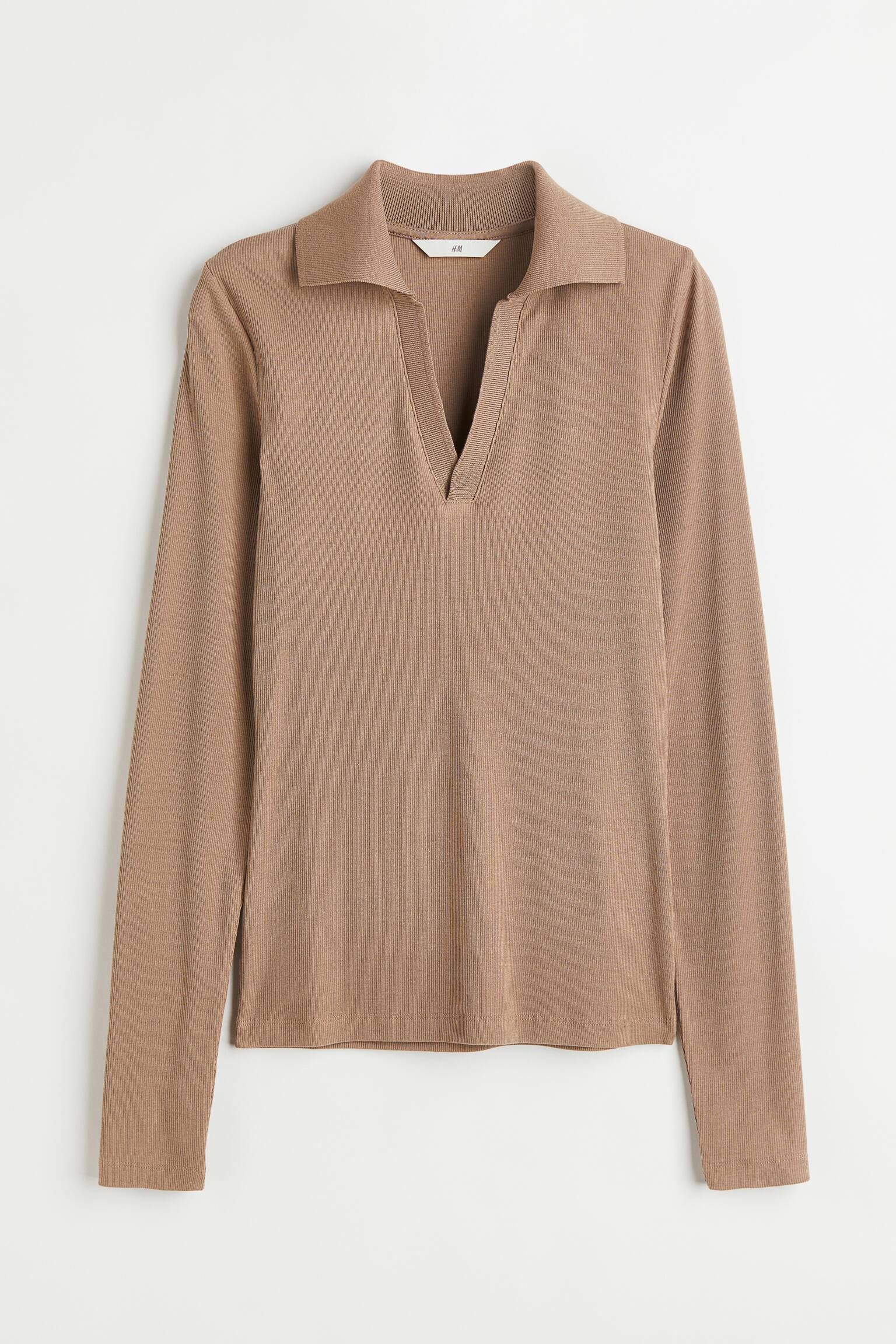 חולצת ריב מתערובת מודל עם צווארון - בז' - Ladies | H&M IL