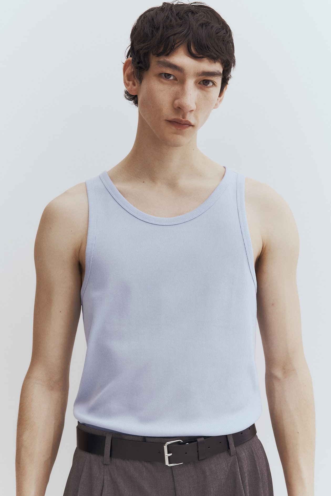 Slim Fit Ribbed vest top - Light blue - Men | H&M IN