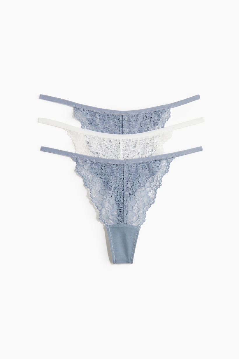 3-pack Panties thong de encaje - Azul claro/Blanco - Ladies | H&M MX