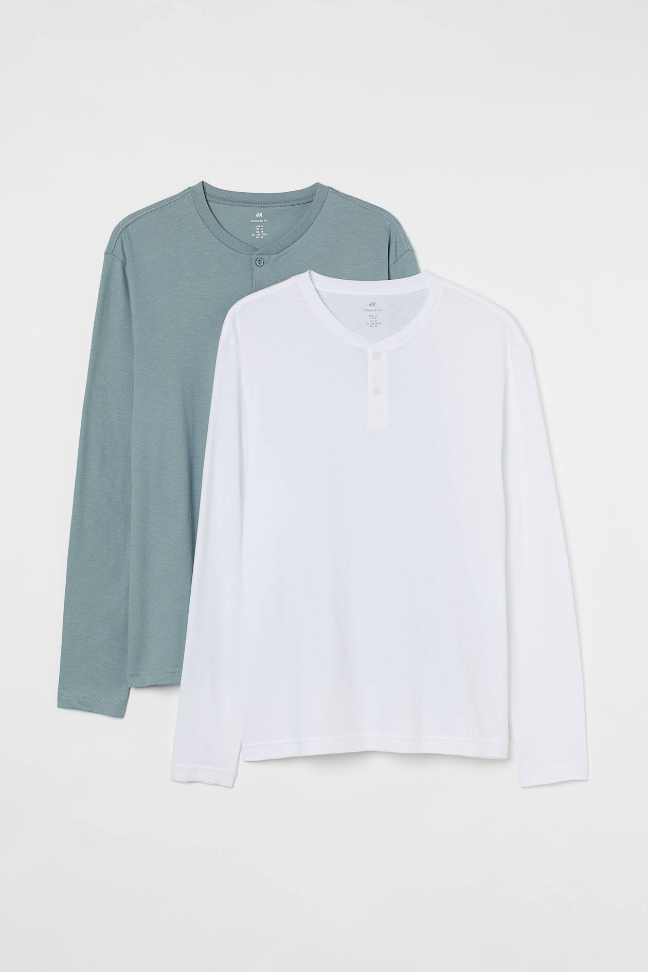 2-pack Regular Fit long-sleeved Henley tops - Round neck - Long sleeve ...