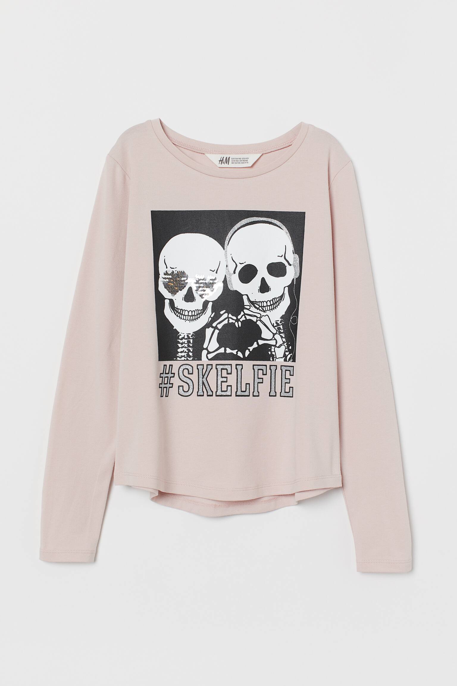 Top with Motif - Round Neck - Long sleeve - Light pink/reversible ...