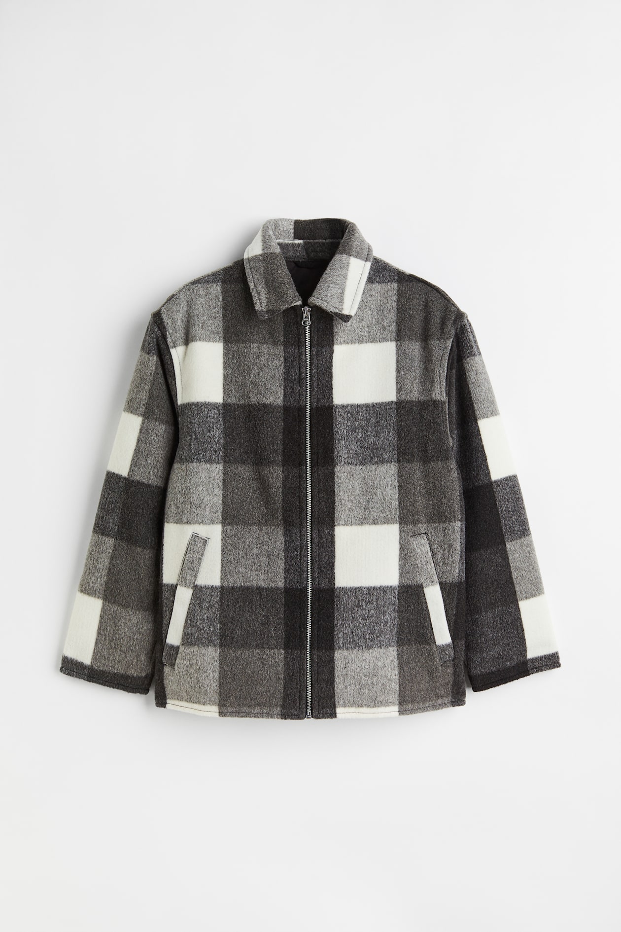 Shaggy wool-blend shacket - Grey/White checked - Men | H&M GB