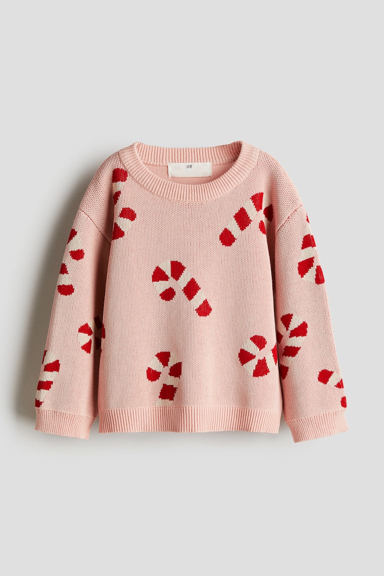 Patterned Cotton Sweater - Dusty pink/candy canes - Kids | H&M US
