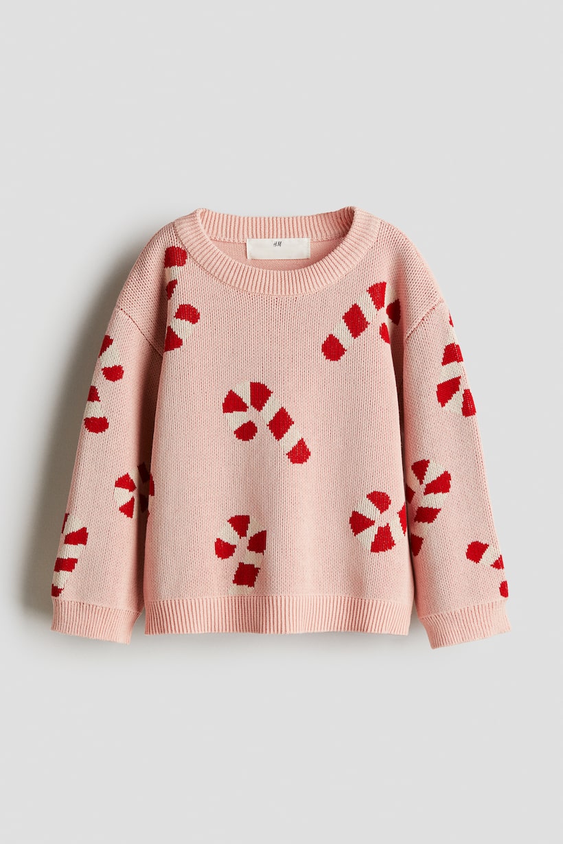 Patterned Cotton Sweater - Dusty pink/candy canes - Kids | H&M US