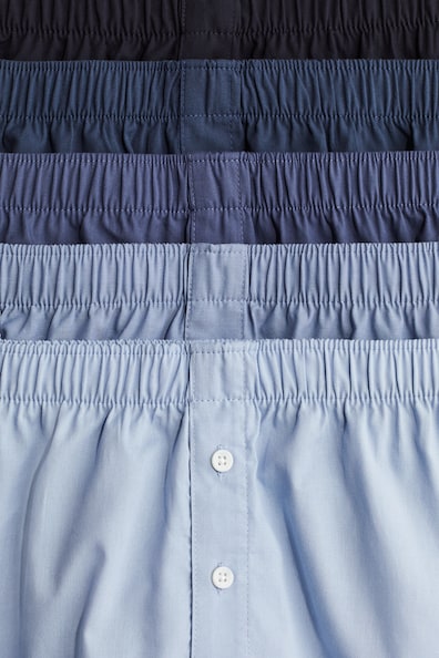 Men’s Light blue/dark blue 5-pack Woven Cotton Boxer Shorts | H&M US