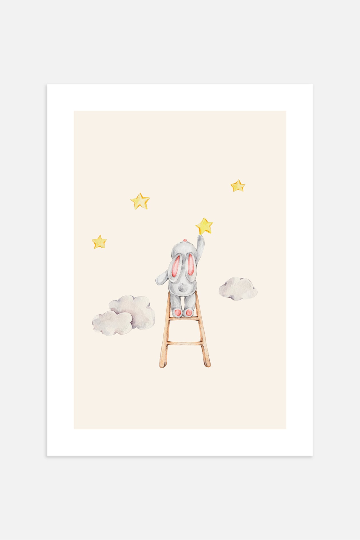 Beige/gray/yellow Bunny Picking Stars Poster at H&M Home | H&M GB