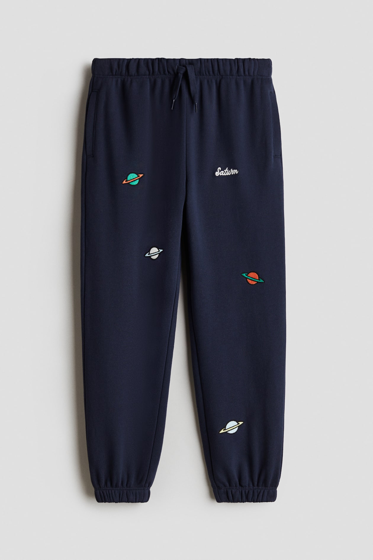Embroidery-detail cotton joggers - Navy blue/Saturn - Kids | H&M GB