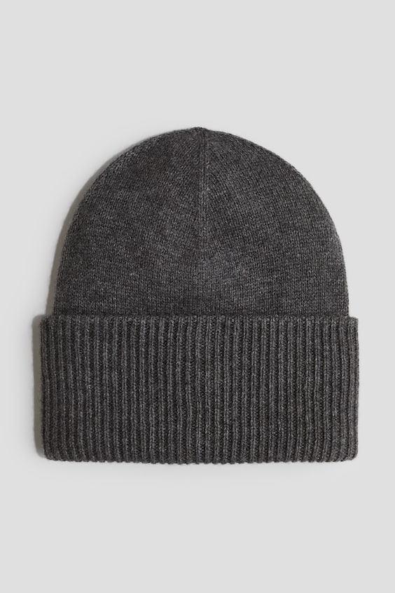 Dark gray melange Rib-Knit Cashmere-Blend Beanie for kids | H&M US
