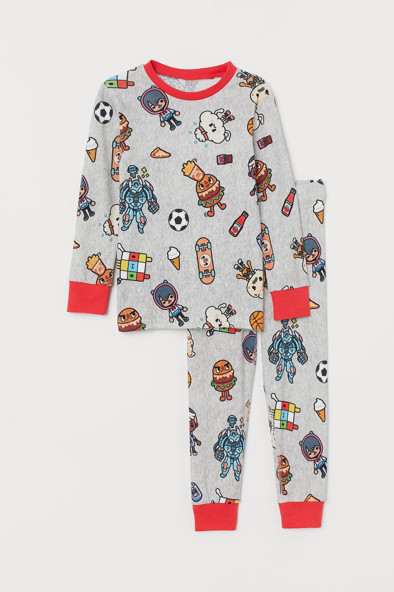 Cotton jersey pyjamas - Gråmelerad/Toca Life - BARN | H&M SE