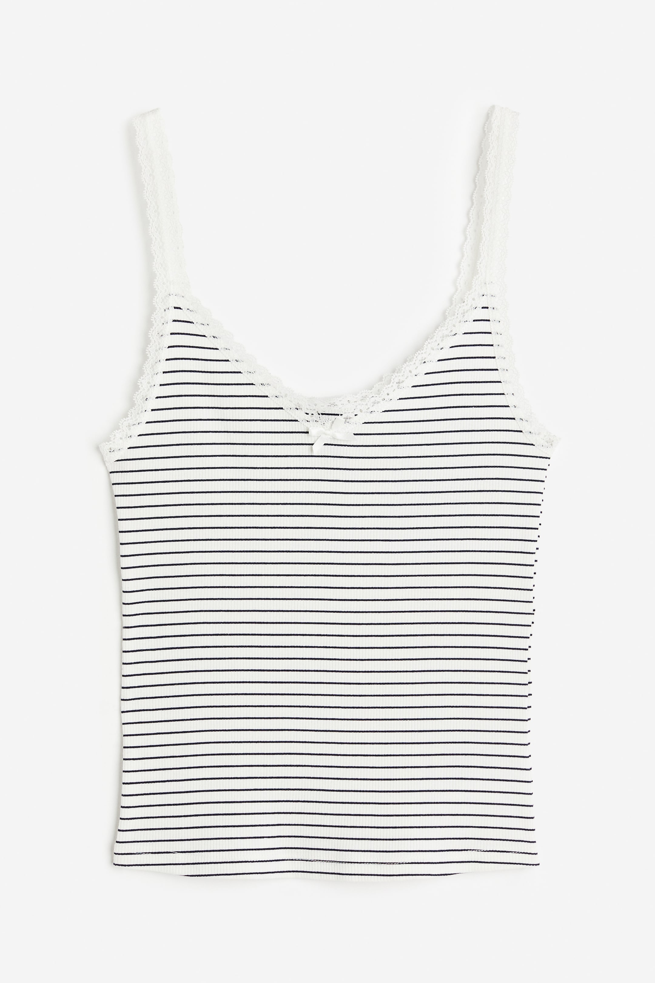 Top canelado com renda - Branco/Riscas pretas - SENHORA | H&M PT